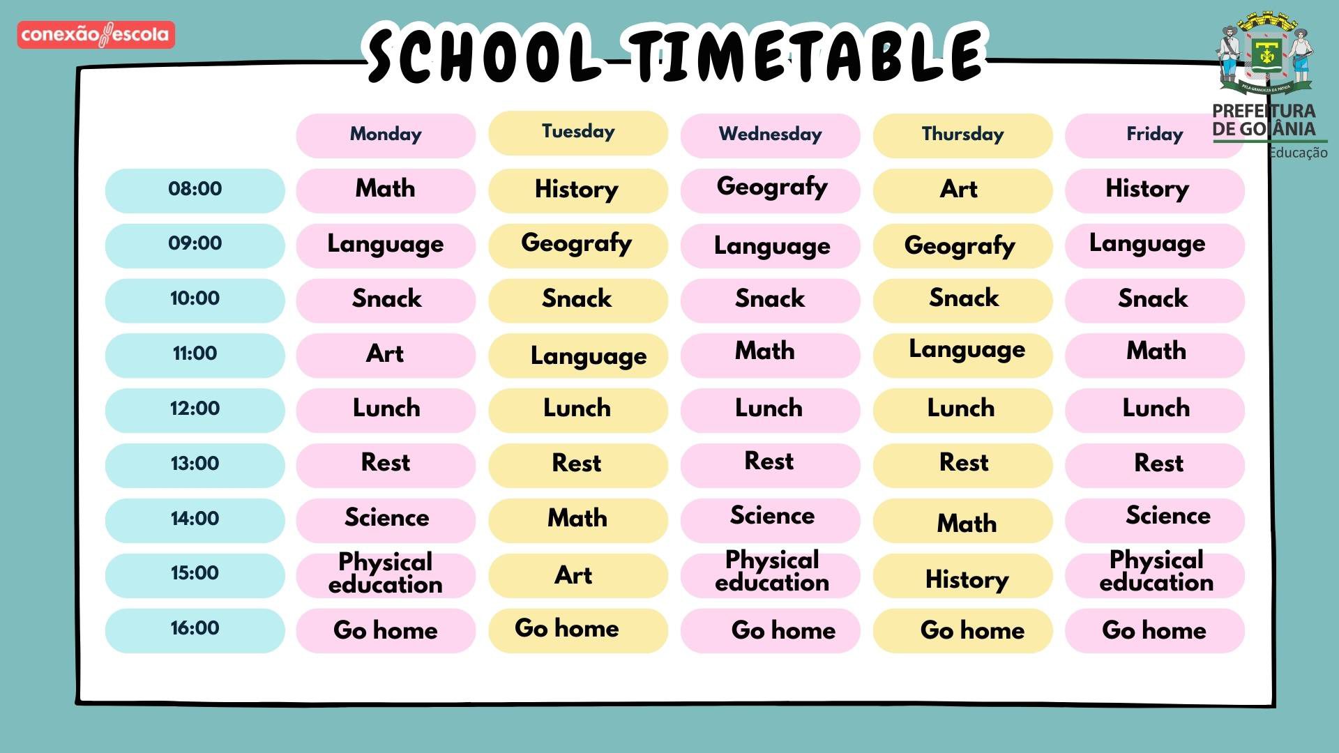Língua Inglesa – School timetable – Conexão Escola SME