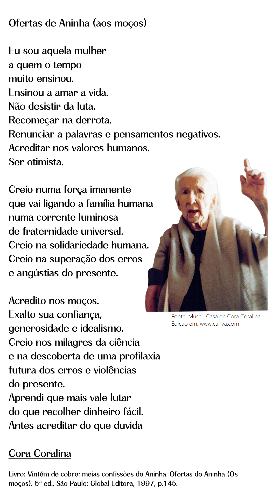 Língua Portuguesa – Patrimônio Cultural: Cora Coralina e Poemas ...